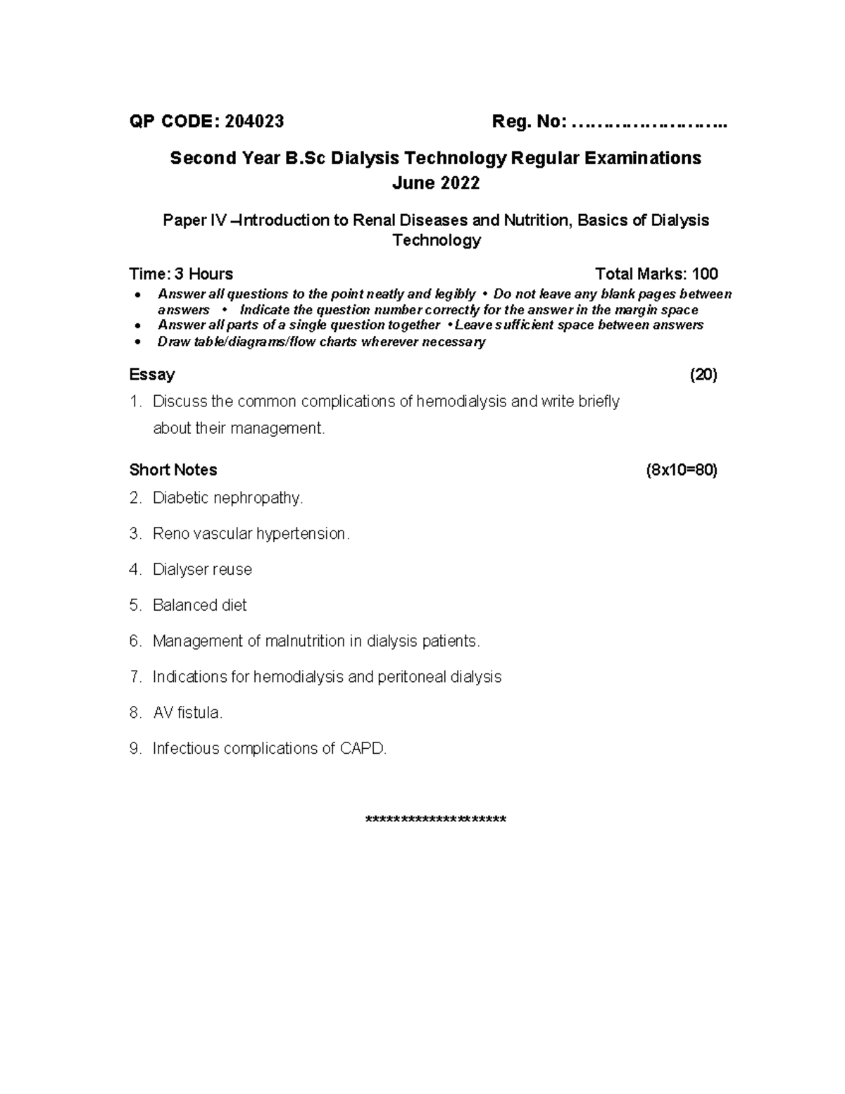 204023 - QP CODE: 204023 Reg. No: .......................... Second ...