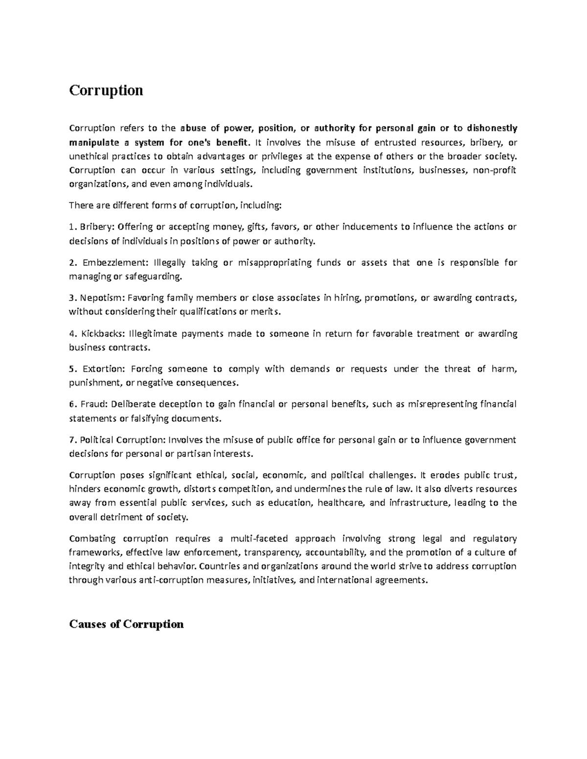 6. Corruption - Corruption Corruption refers to the abuse of power ...