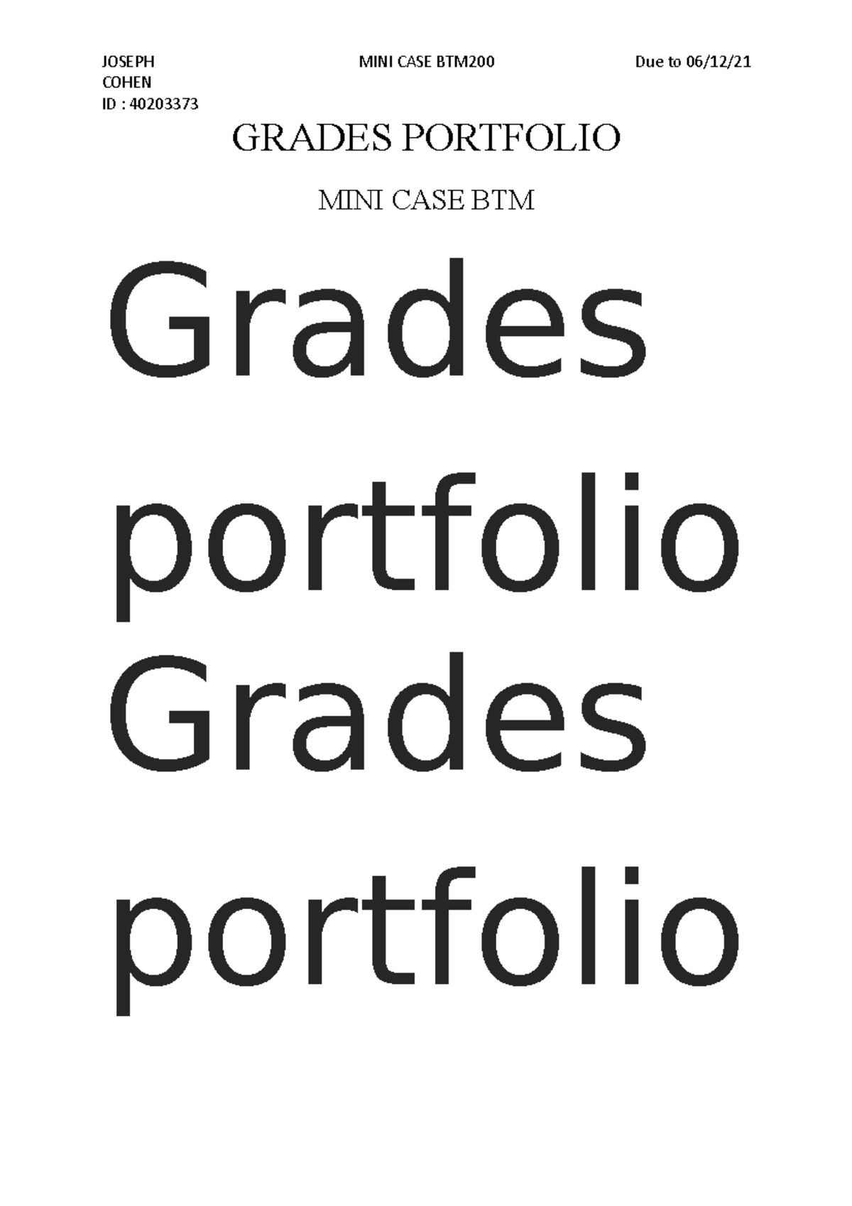 Mini case final - COHEN ID : 40203373 GRADES PORTFOLIO MINI CASE BTM ...