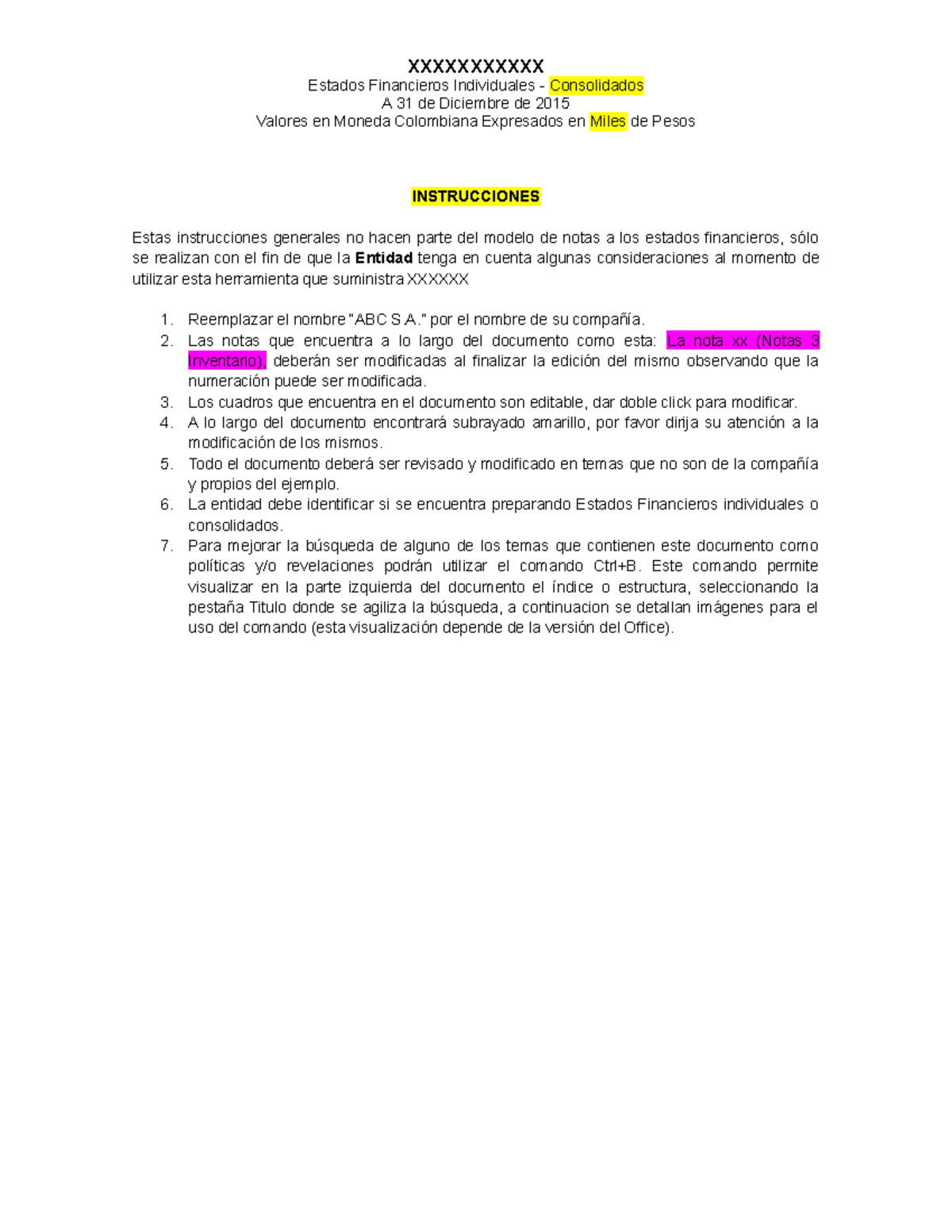 Modelo Notas Revelacion EEFF Pymes V6 - Estados Financieros Individuales - Consolidados A 31 de ...