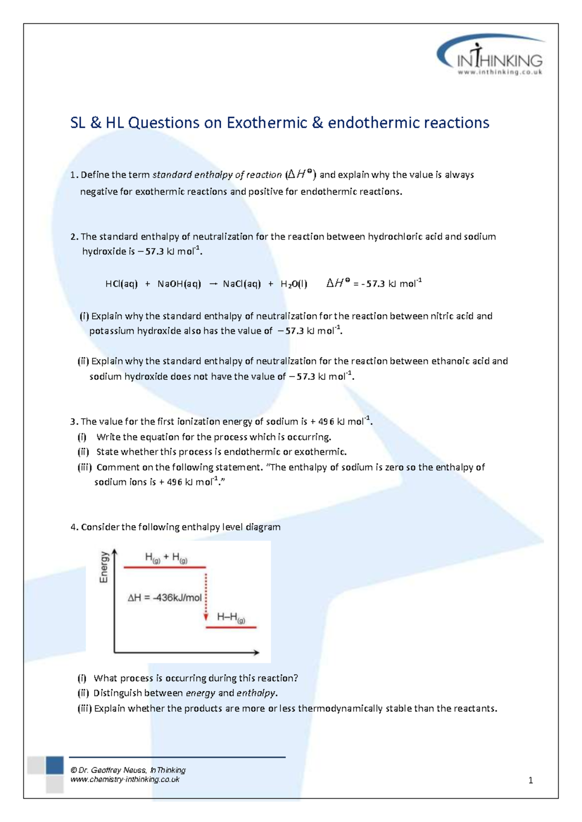 Enthalpies of exo-and endo- reaction - 1 © Dr. Geoffrey Neuss ...