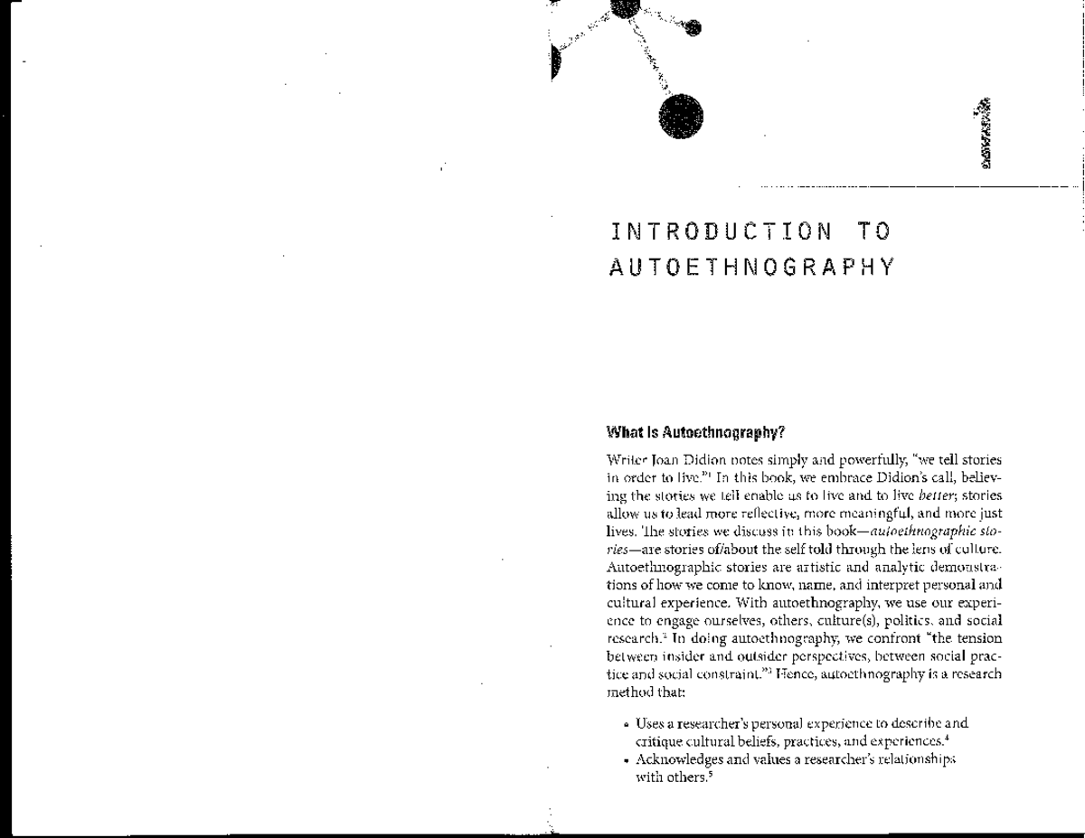 Adams, Jones, Ellis, Autoethnography Intro - WRDS 150 - Studocu