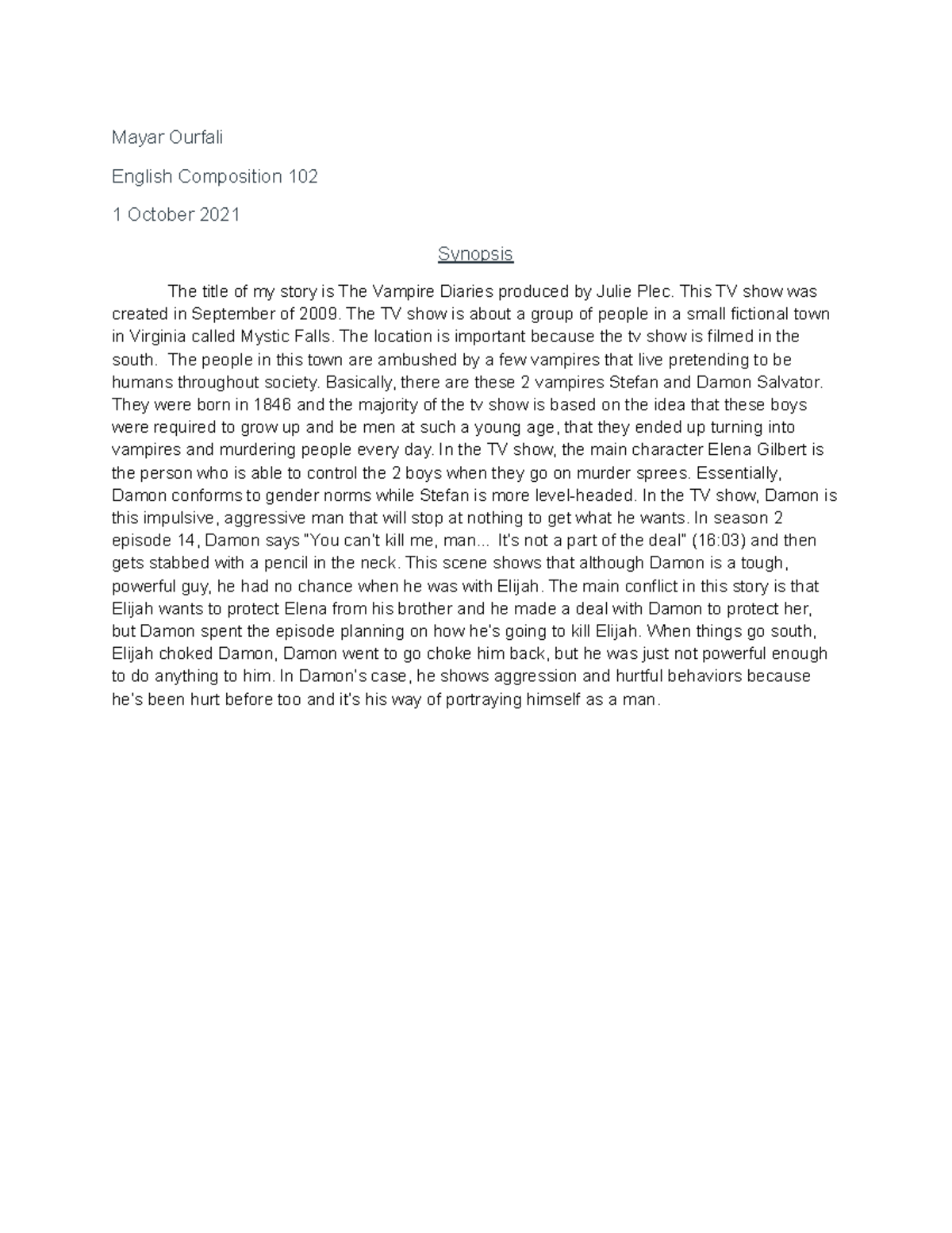 English Composition 102 Essay Prep #4 - Mayar Ourfali English ...