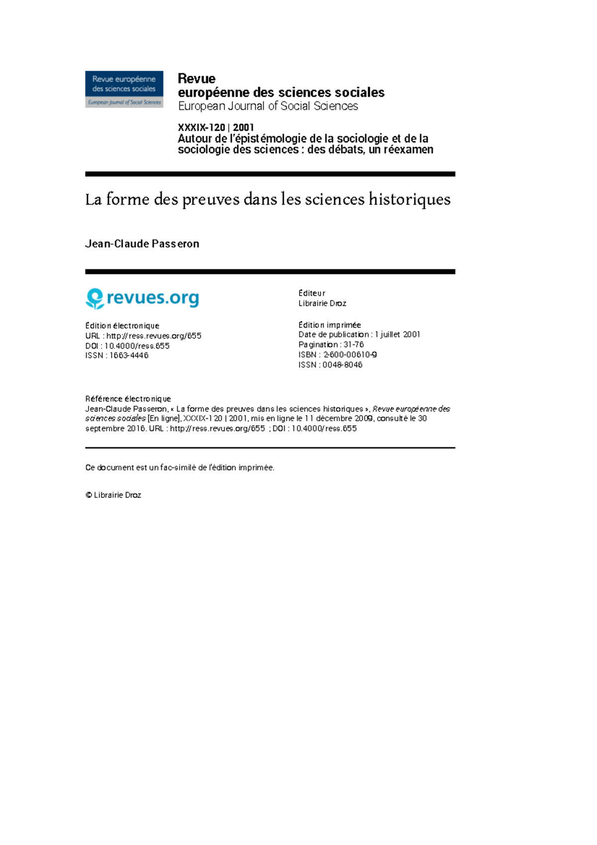 Socad 203 Passeron 2001 Formes des preuves ress-655 - Revue européenne ...