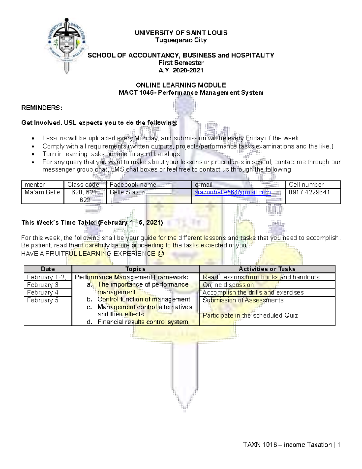MACT 1043 Lesson 1 - Lecture notes 1 - UNIVERSITY OF SAINT LOUIS ...