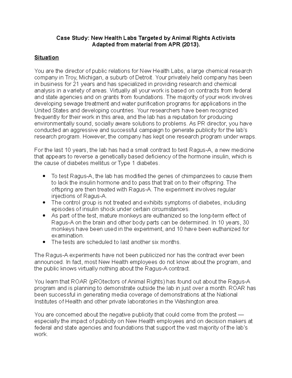 Case Study New Health Labs-1 - Situation You are the director of public ...