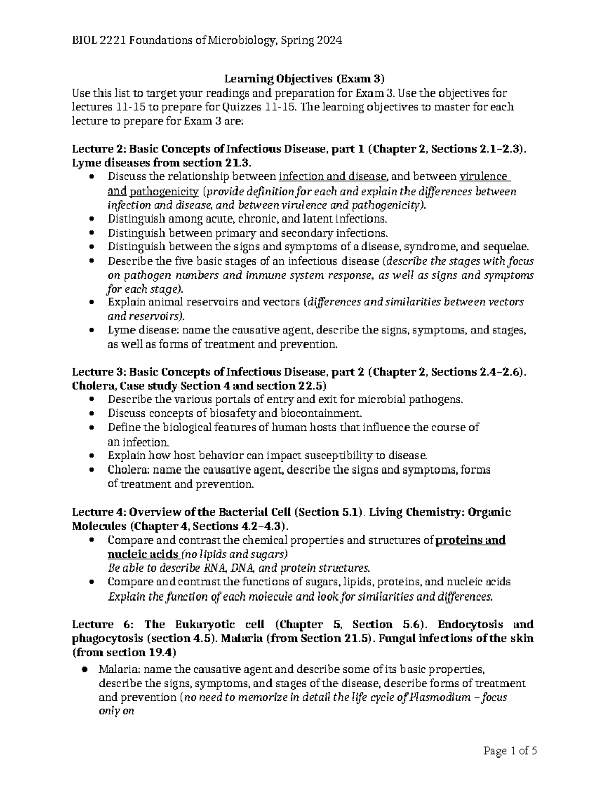 Learning objectives Exam 3 Spr2024 updated March 12 - BIOL 2221 ...