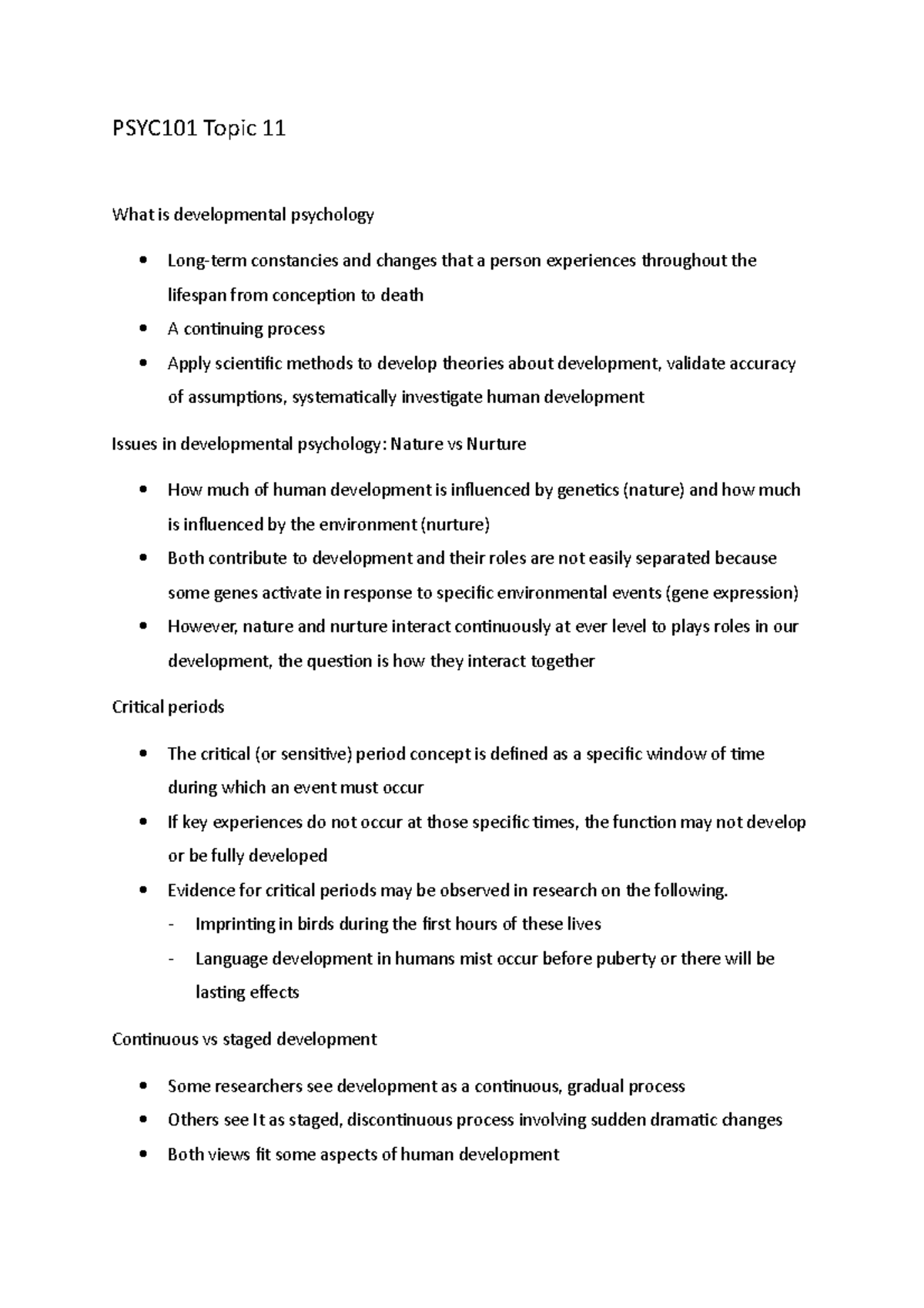 PSYC101 Topic 7 - developmental psychology - PSYC101 Topic 11 What is ...
