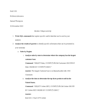 DAD 220 Module 5-3 Major Activity Analyzing Queries - Professor Wilson Michelle Groover 02 April ...