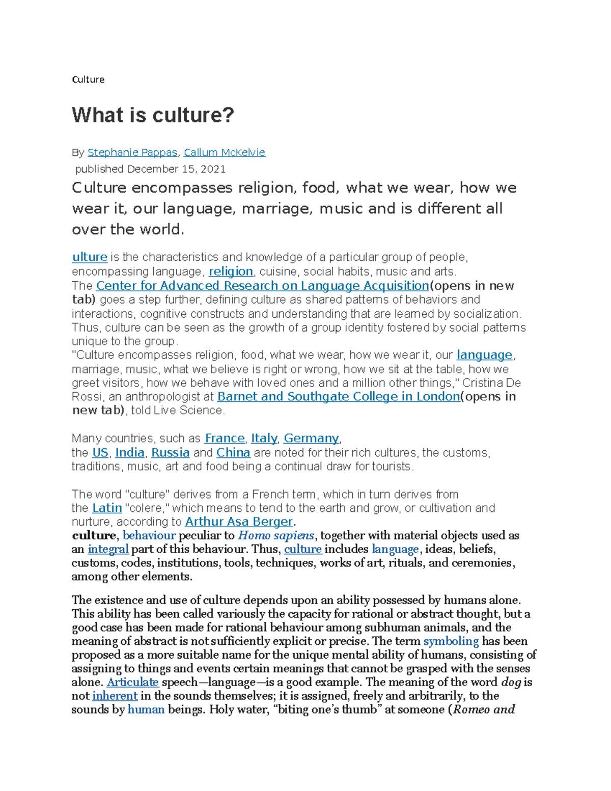 Culture - LECTURE NOTE AND REVIEWER - Culture What is culture? By ...