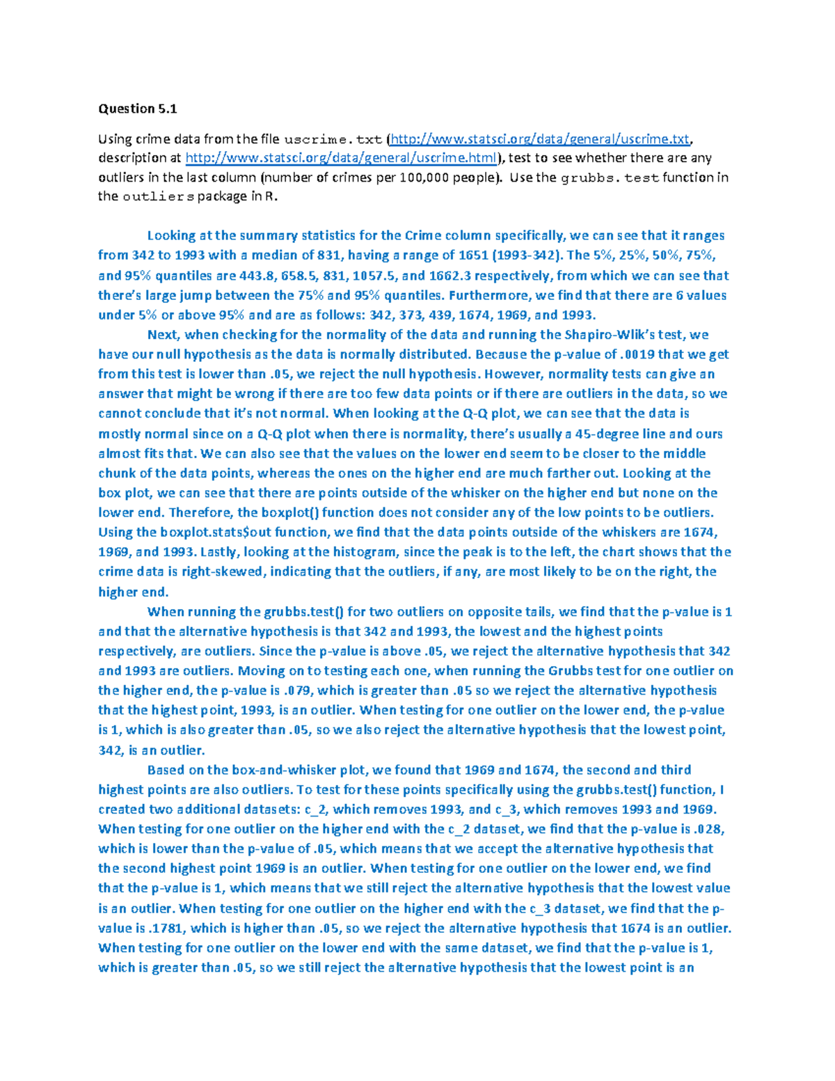 ISYE 6501 Intro to Analytics Modeling Homework 3 - Question 5. Using crime data from the file ...