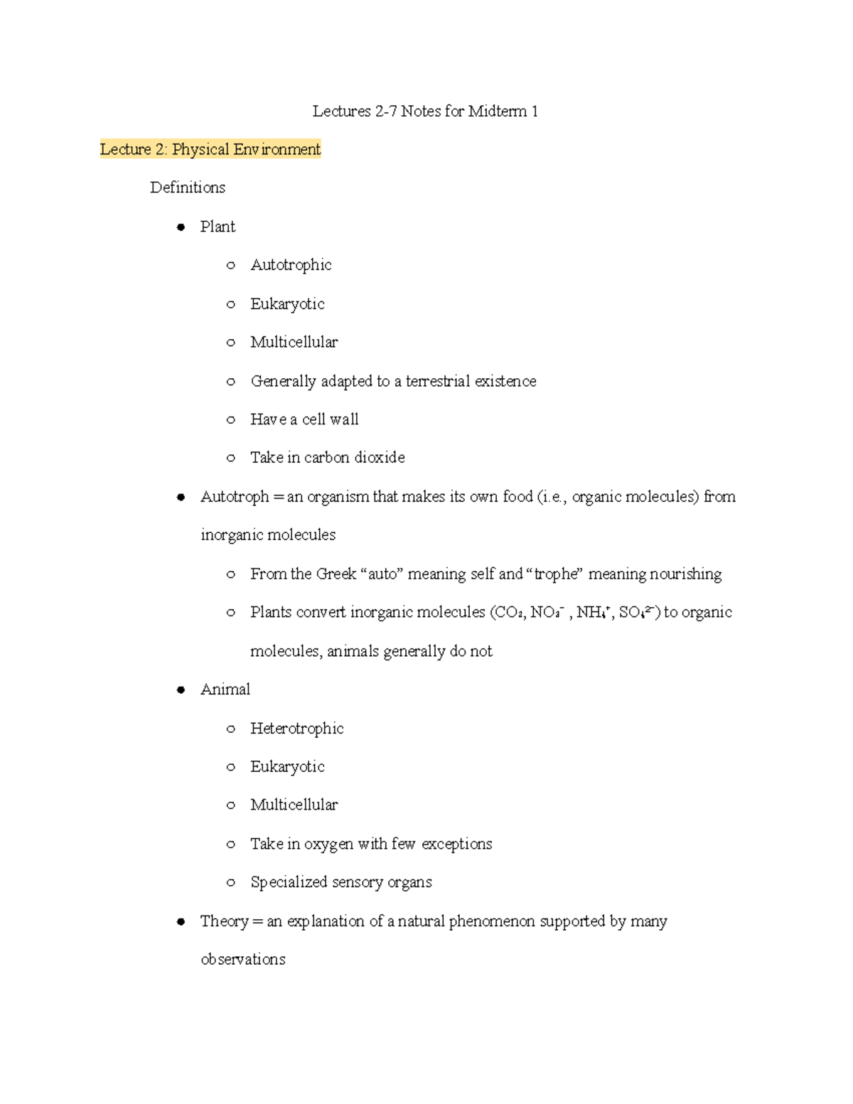 Copy of ECOL 182R - Lectures 2-7 Notes for Midterm 1 - Lectures 2-7 ...