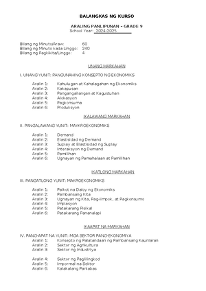 Filipino 8 course outline Final - BALANGKAS NG KURSO FILIPINO – GRADE 8 ...