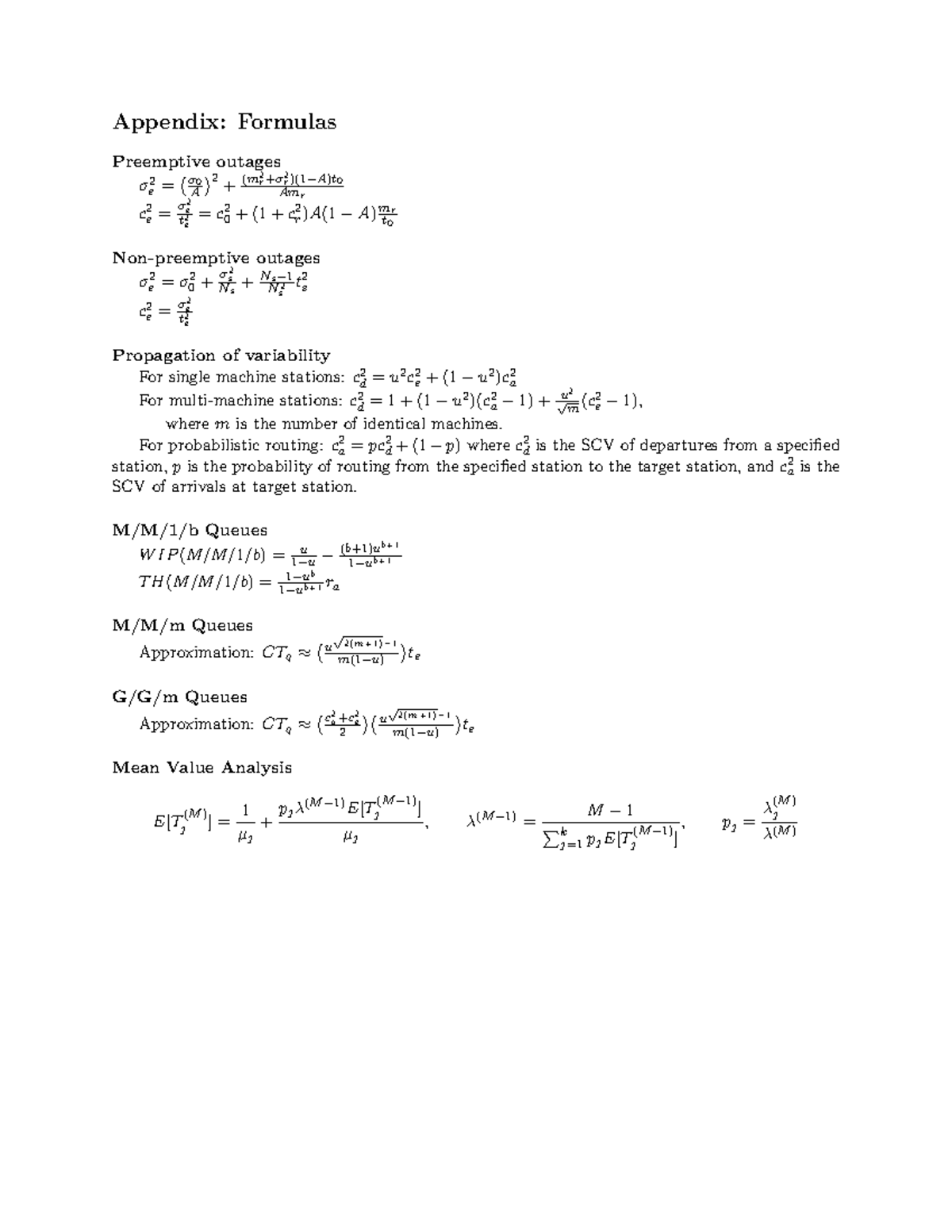 Appendix Exam - Appendix: Formulas Preemptive outages σe 2 = ( σ 0 A ...
