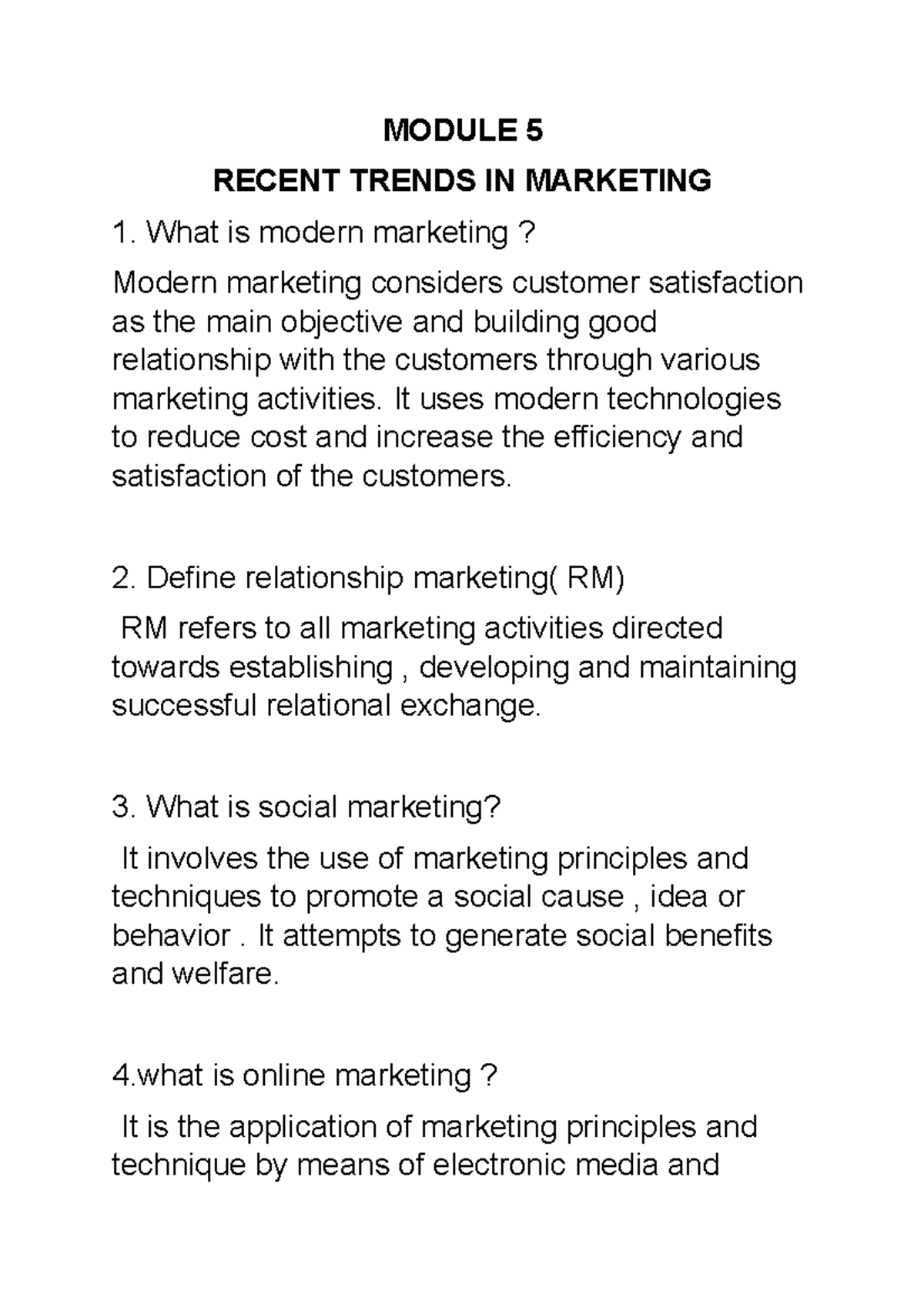 Marketing Management Module 5 - MODULE 5 RECENT TRENDS IN MARKETING ...