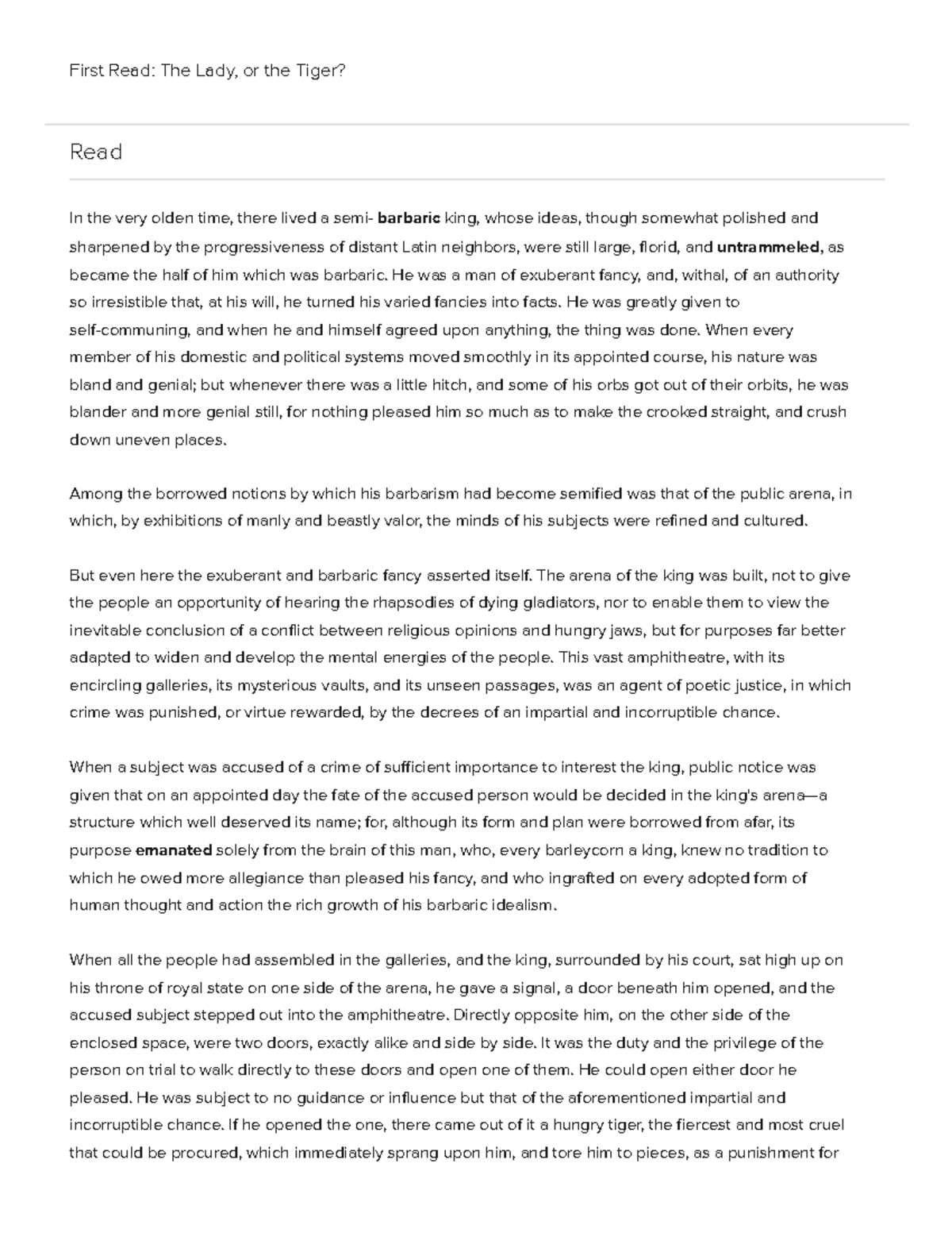 The Lady or the Tiger - ddinfm - First Read: The Lady, or the Tiger ...