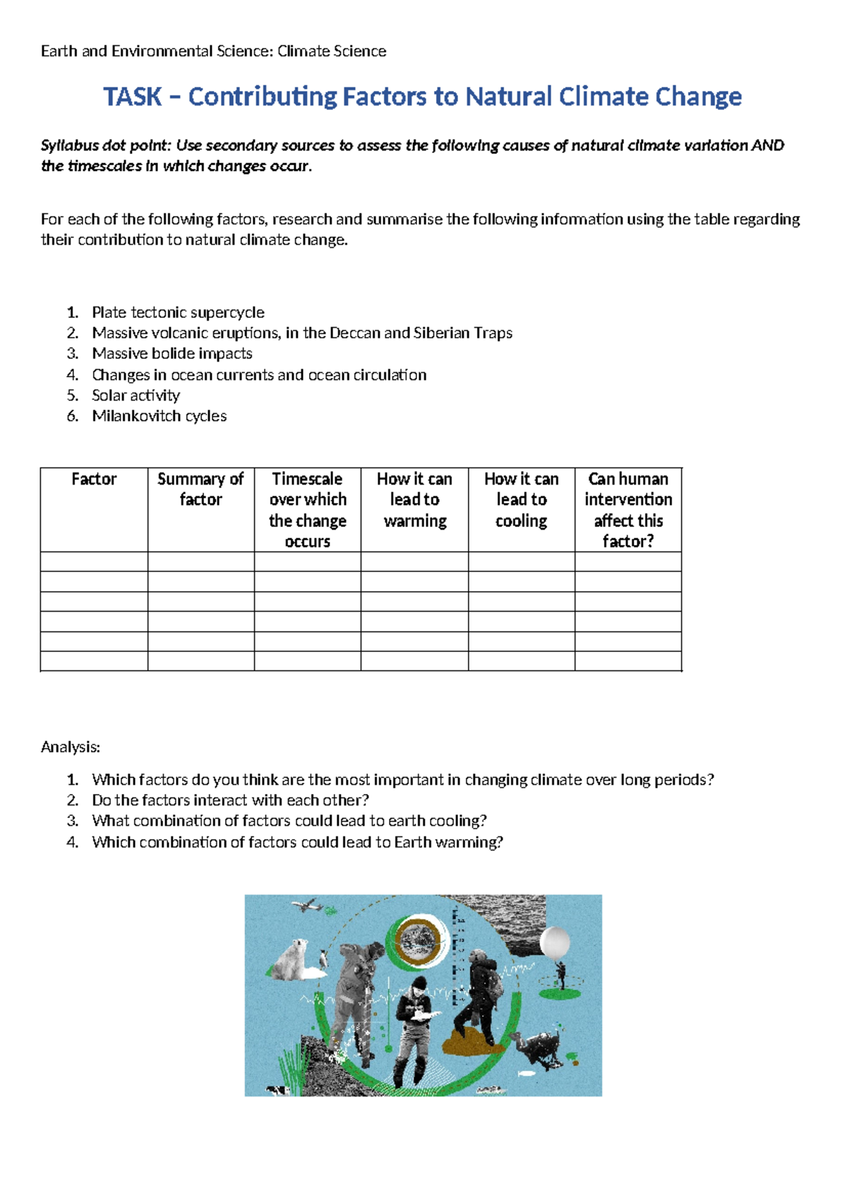 TASK – Contributing Factors to Natural Climate Change - Earth and ...