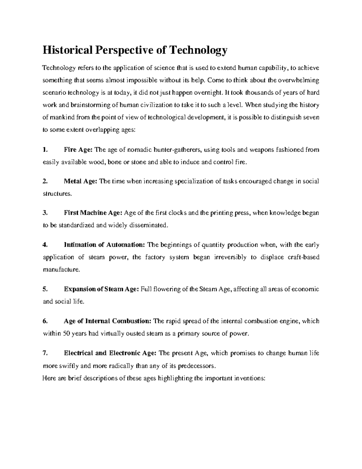 historical perspective of technology Reading Material - Historical ...