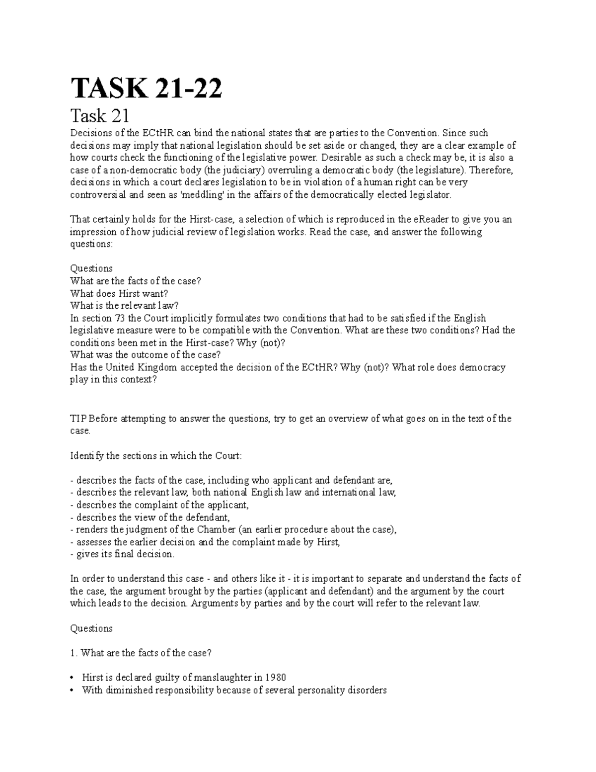 TASK 21-22 - Task 21-22, chapter 9, introduction to law - TASK 21- Task ...