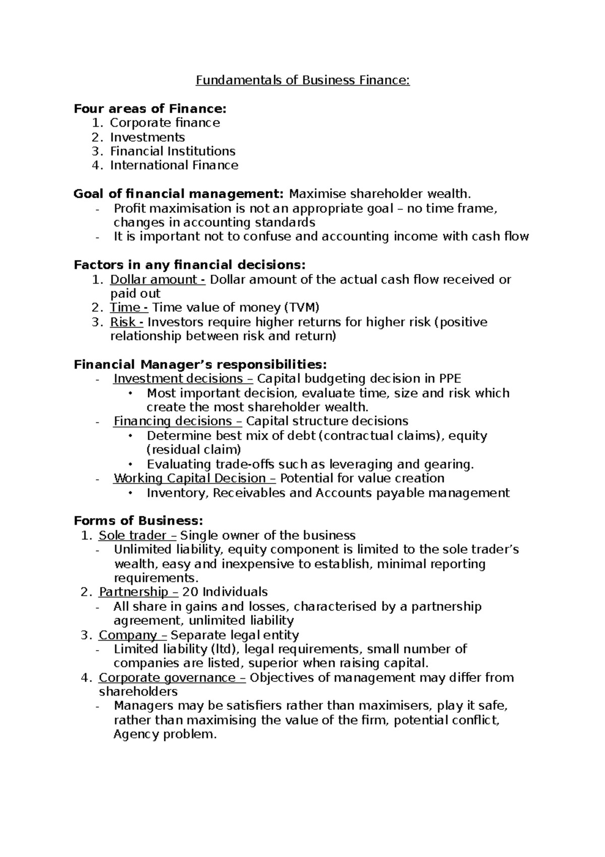 Fundamentals of Business Finance Notes - Fundamentals of Business ...