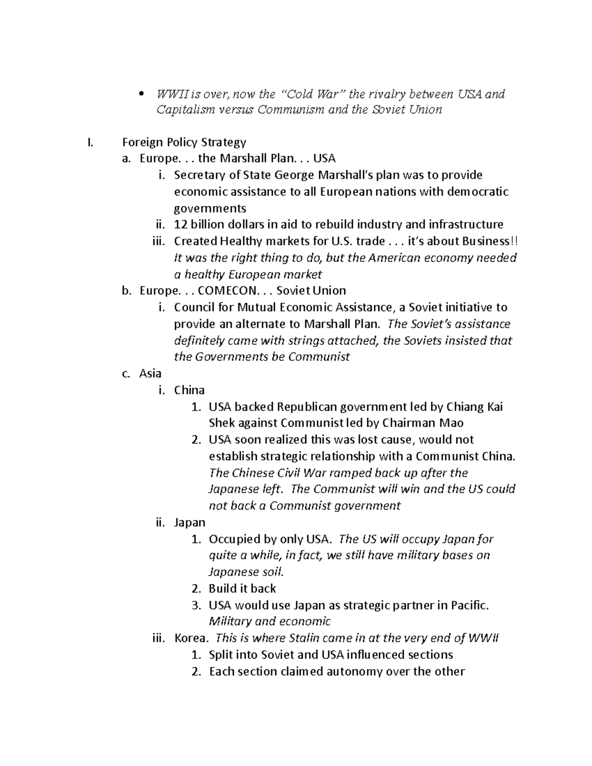 Lecture 19 - WWII is over, now the “Cold War” the rivalry between USA ...