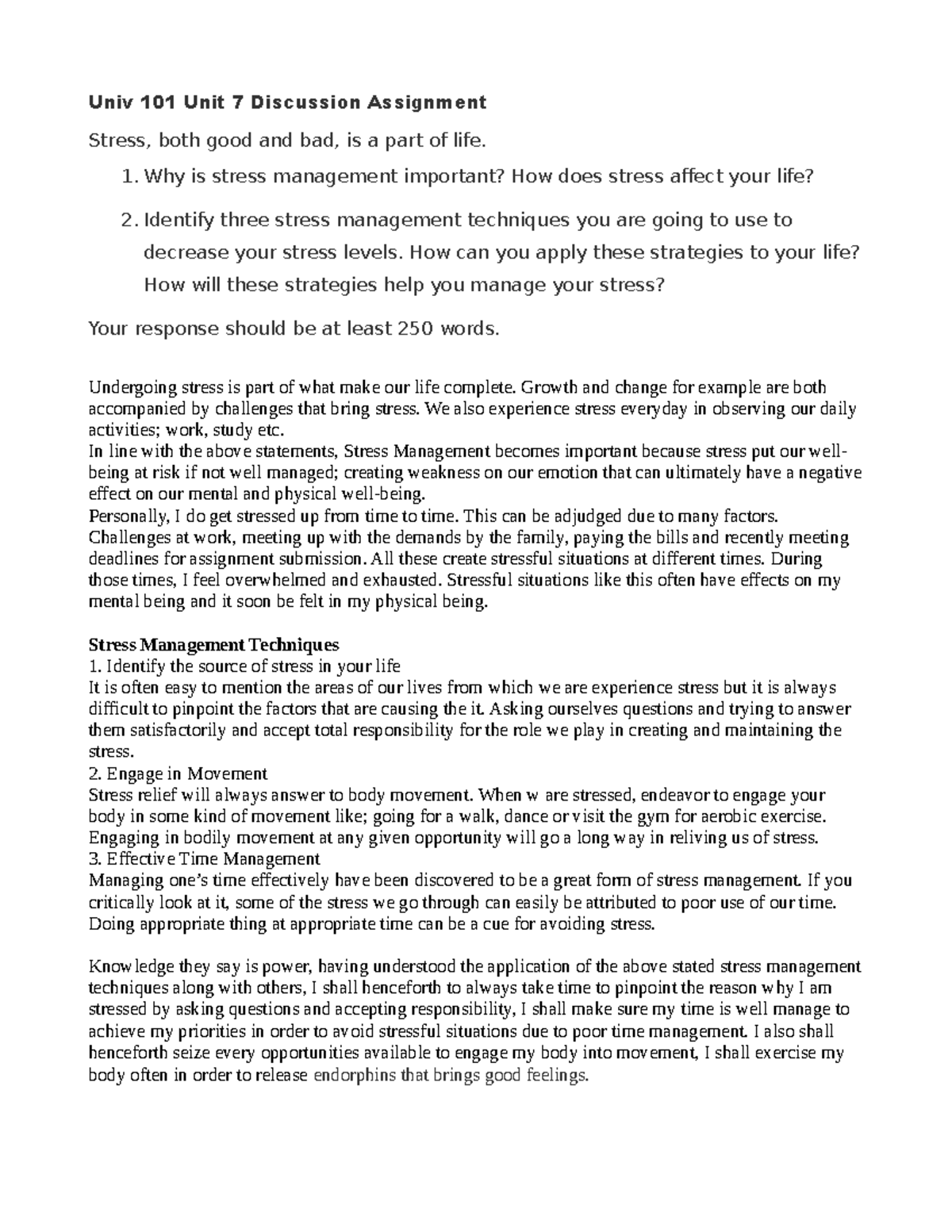 Univ 101 Unit 7 Discussion Assignment Univ 101 Unit 7 Discussion