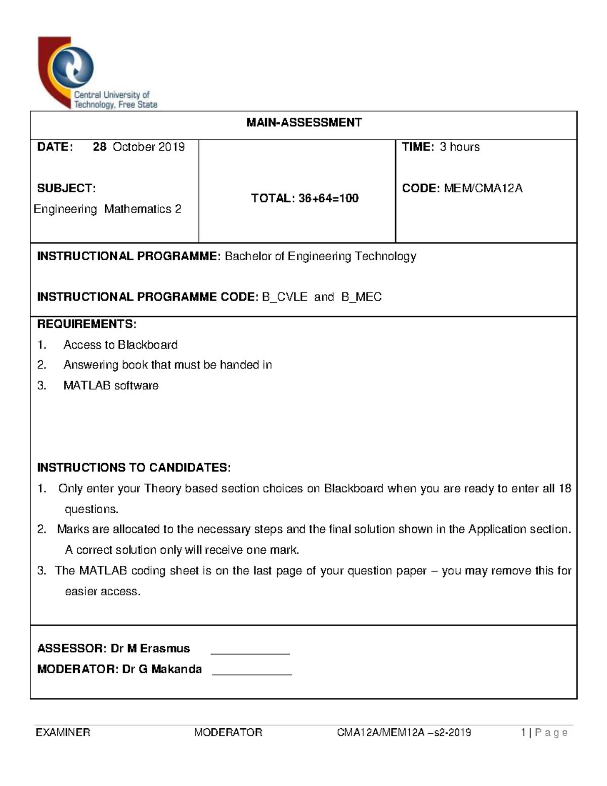 Main Exam M2 2019 - Test - MAIN-ASSESSMENT DATE: 28 October 2019 ...