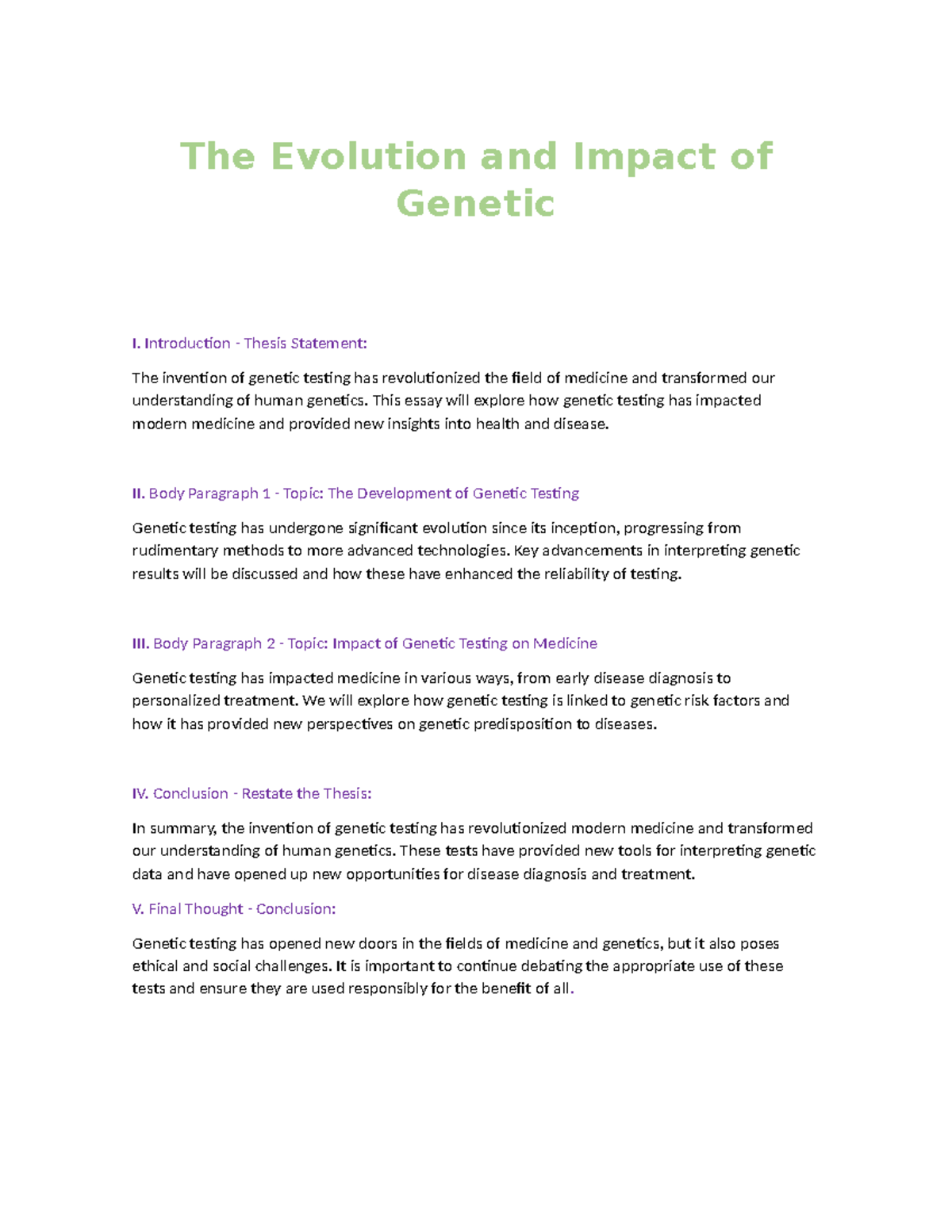 The Evolution and Impact of Genetic - Introduction - Thesis Statement ...