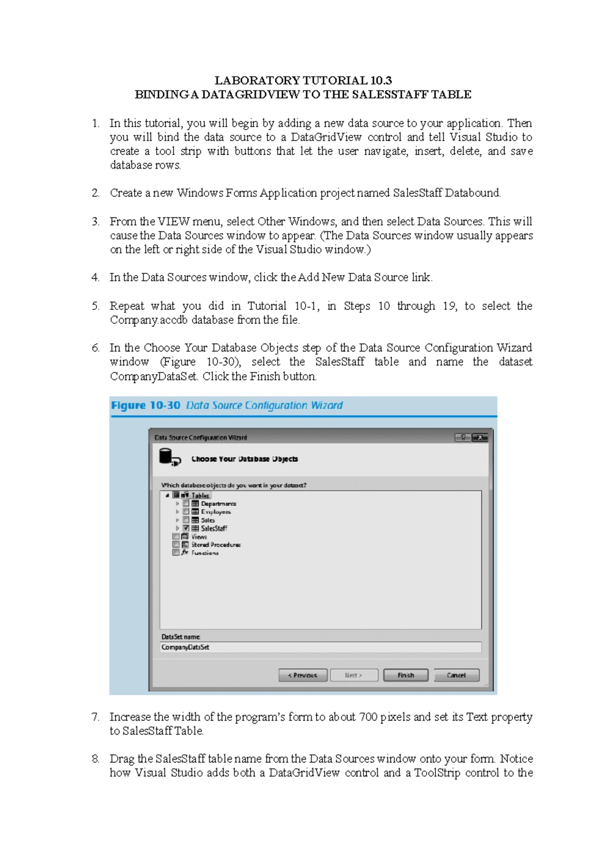 Tutorial 10 3 Binding A Data Grid View To The Sales Staff Table Laboratory Tutorial 10