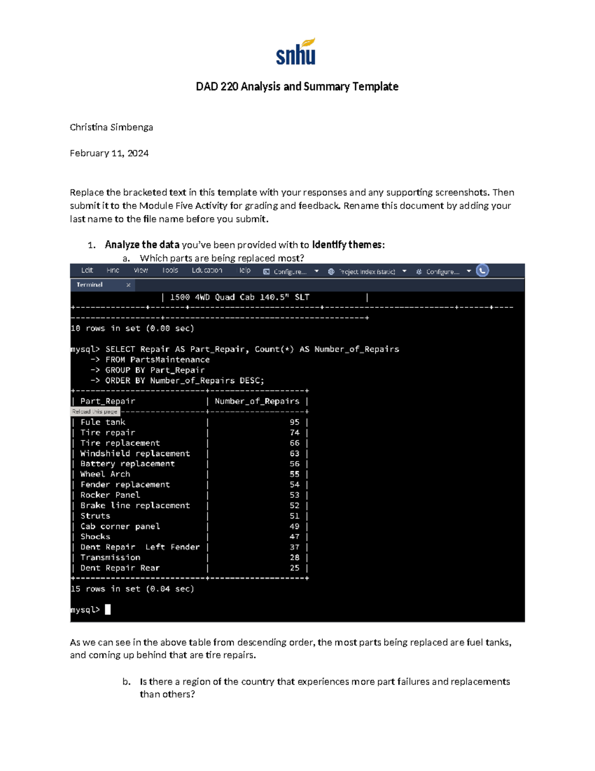 Dad 220 Analysis And Summary Template Dad 220 Analysis And Summary