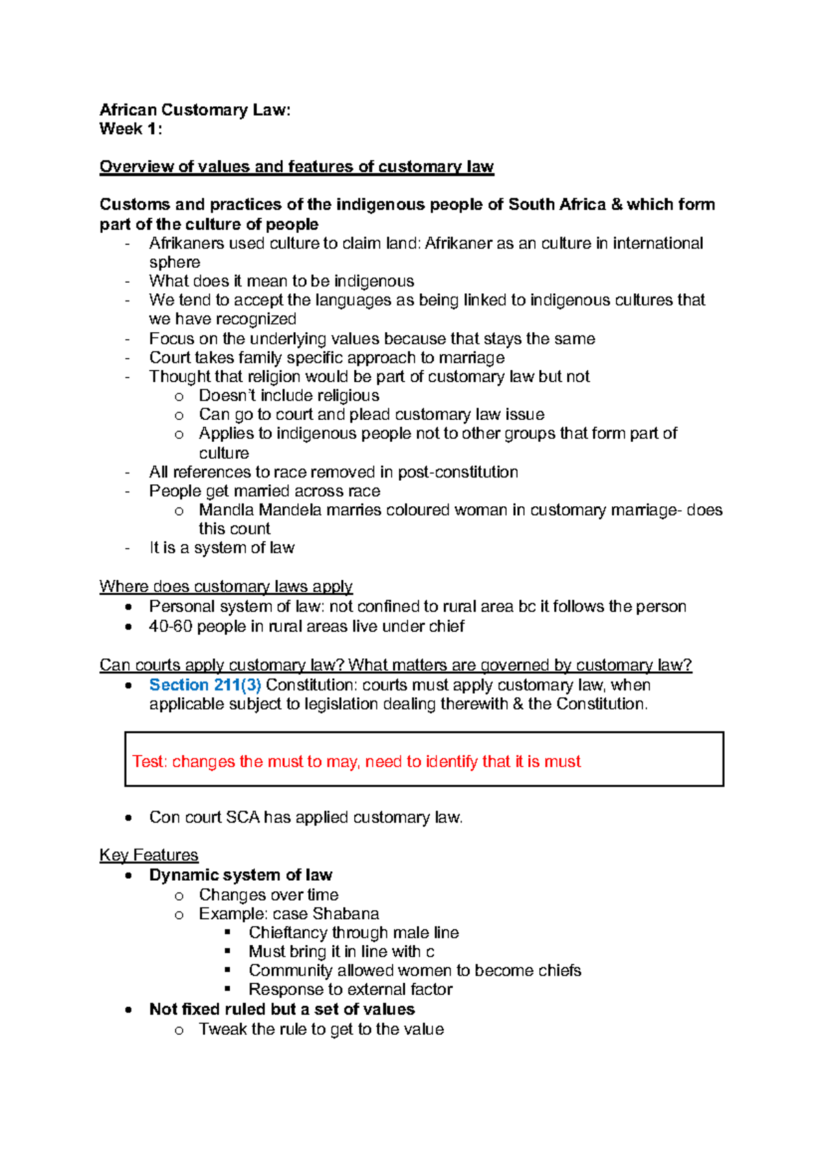 LN 1 African Customary Law- 1 - African Customary Law: Week 1: Overview ...