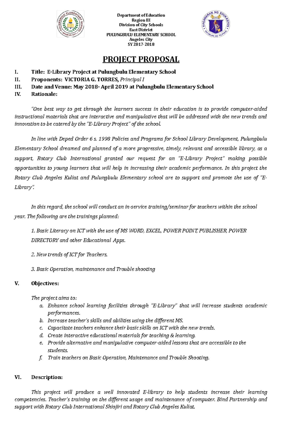 E library Project Proposal - Department of Education Region III ...