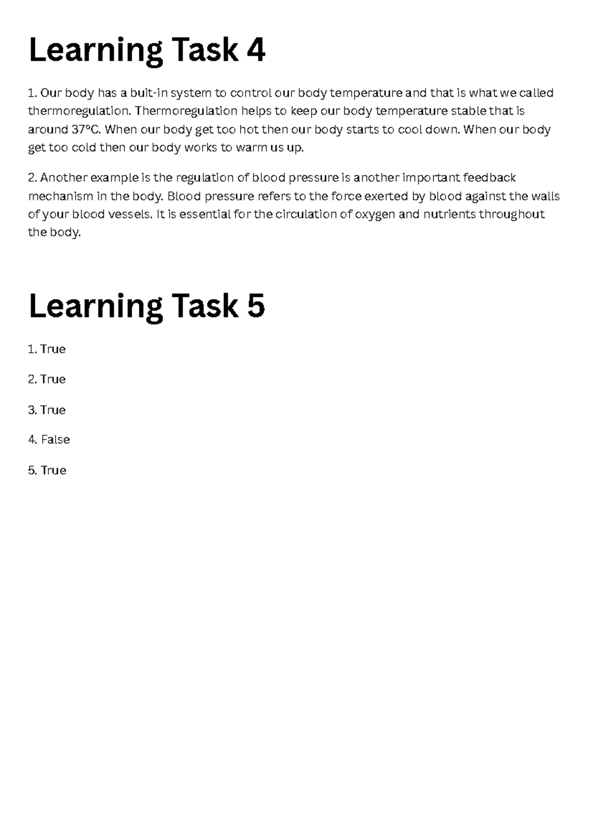 Learning Task 4 - Our body has a buit-in system to control our body temperature and that is what ...