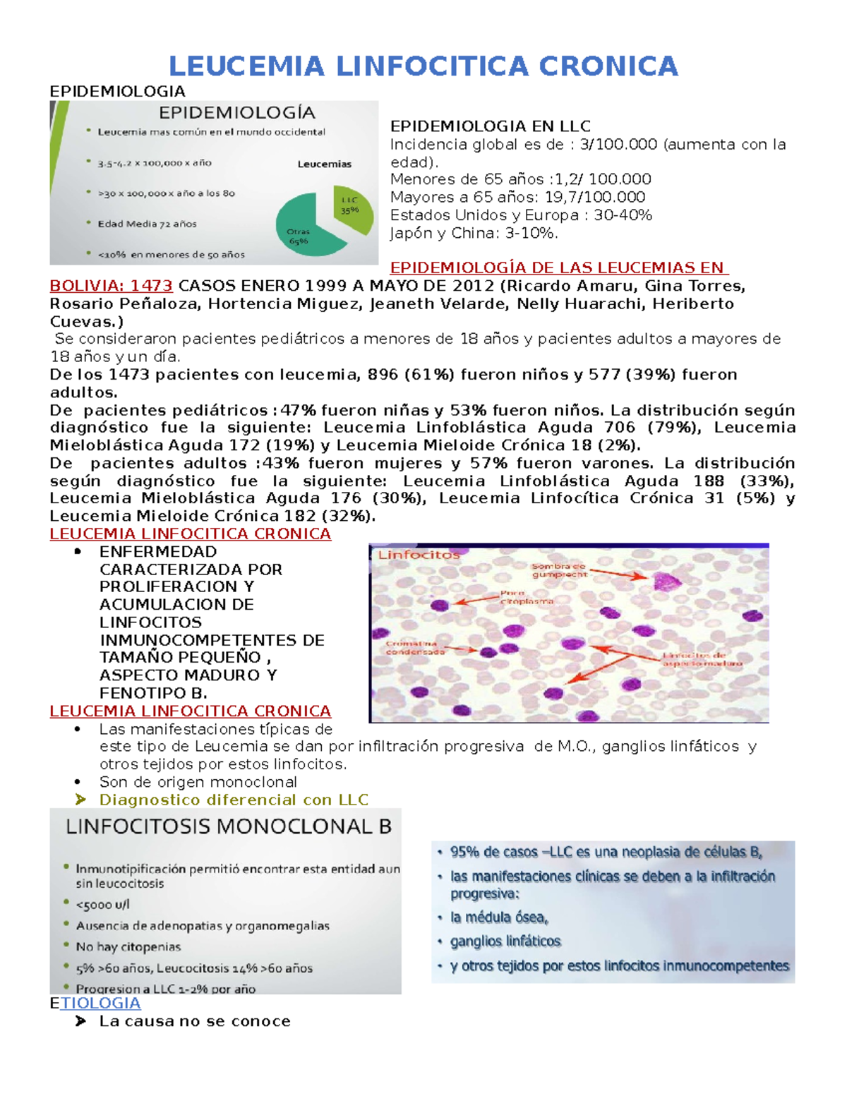 apuntes de leucemias - LEUCEMIA LINFOCITICA CRONICA EPIDEMIOLOGIA ...