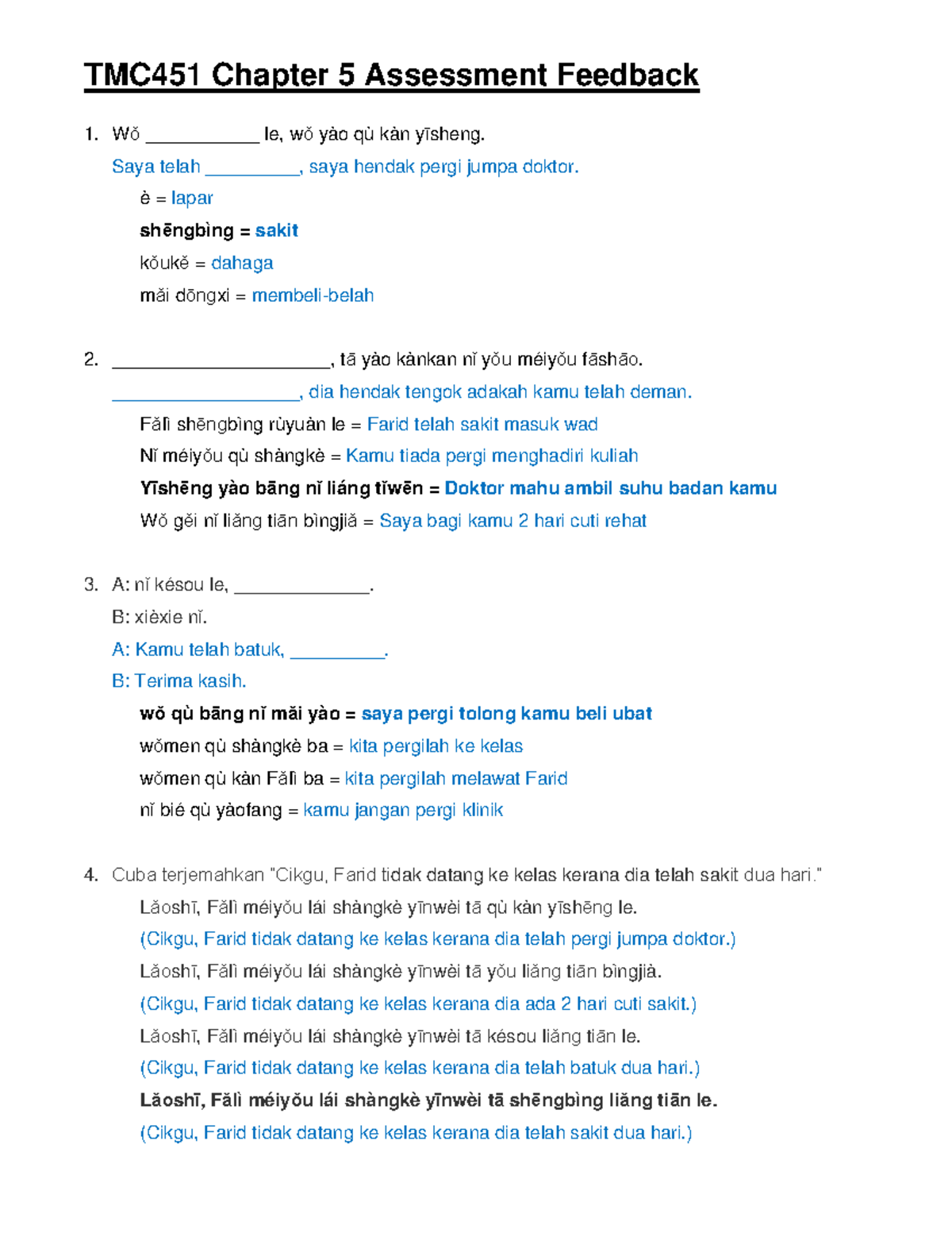 TMC451 Mandarin Chapter 5 Assessment Feedback - TMC451 Chapter 5 ...