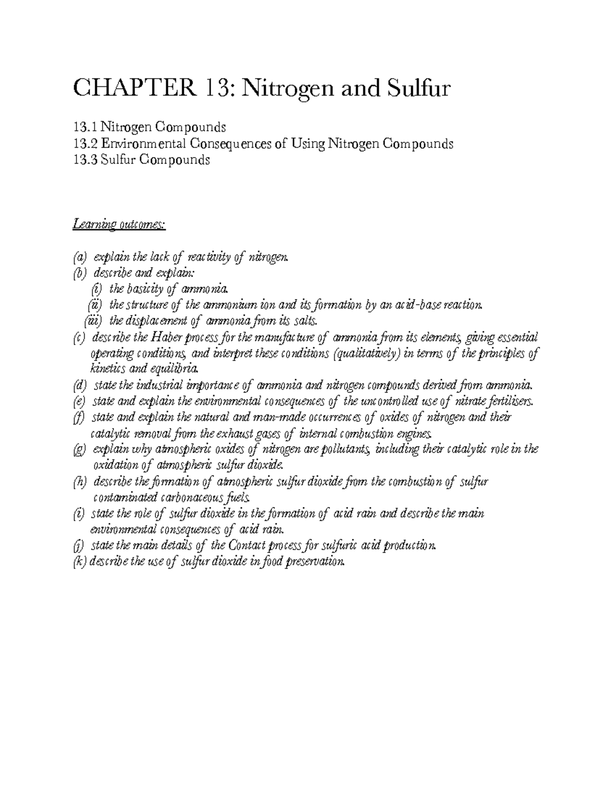 A Level Chemistry Notes Gceguide As Chapter 13 Nitrogen and Sulfur ...