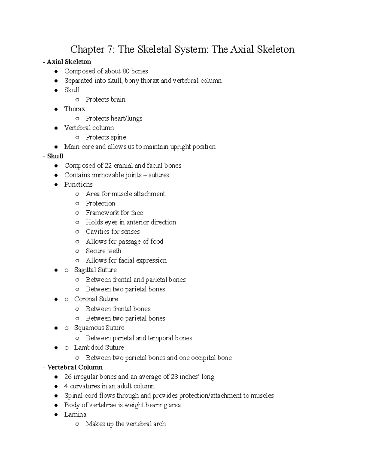 The Skeletal System Axial Skeleton - Anatomy and Physiology I - Chapter ...