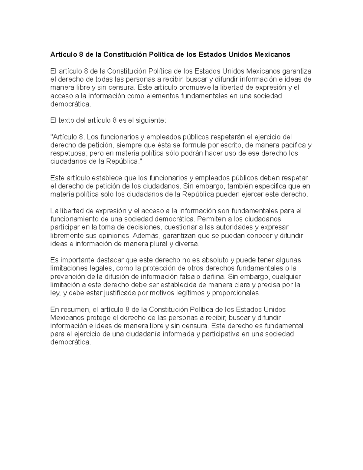 Artículo 8 de la Constitución Política de los Estados Unidos Mexicanos - Este artículo promueve ...