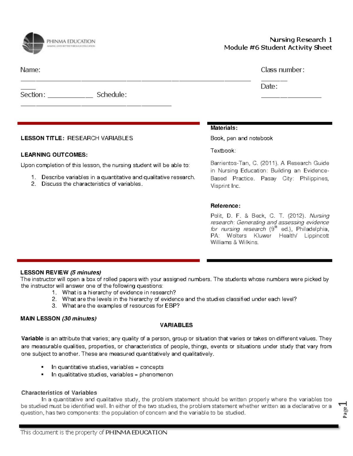 SAS-Session-6 - bbbbbbbbbbbbbbb - Module #6 Student Activity Sheet Name ...