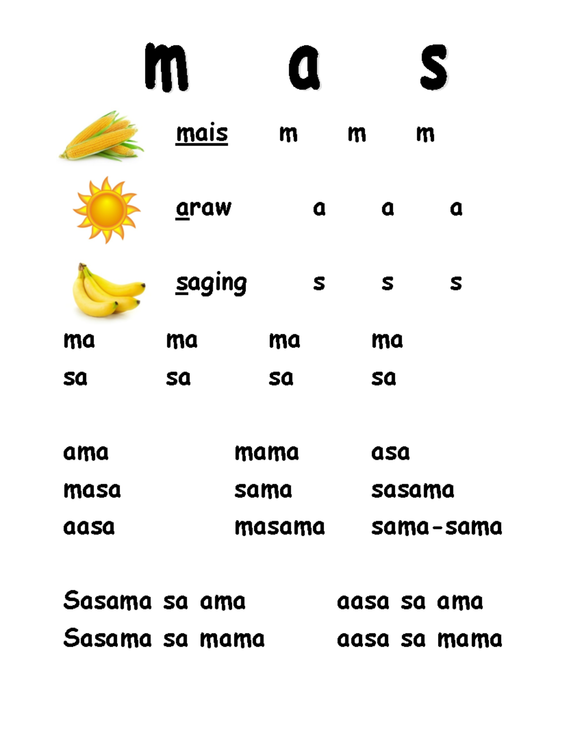 Marungko print - Copy - READING - mais m m m araw a a a saging s s s ma ...