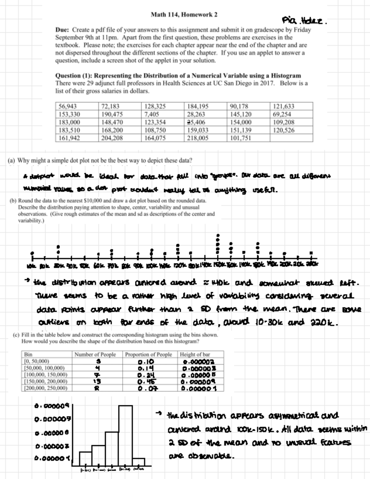 Homework 2 - Fall 2022 MATH 114 Foundations of Statistics - Pia .Hdl . A dotplot would be ideal ...