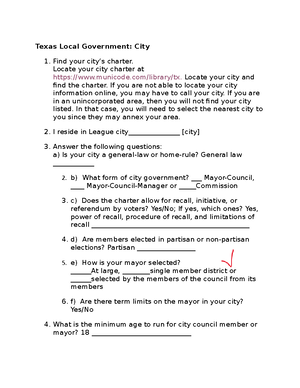 Texas Government 2306 EXAM 2 Review Answers - Describe local government ...