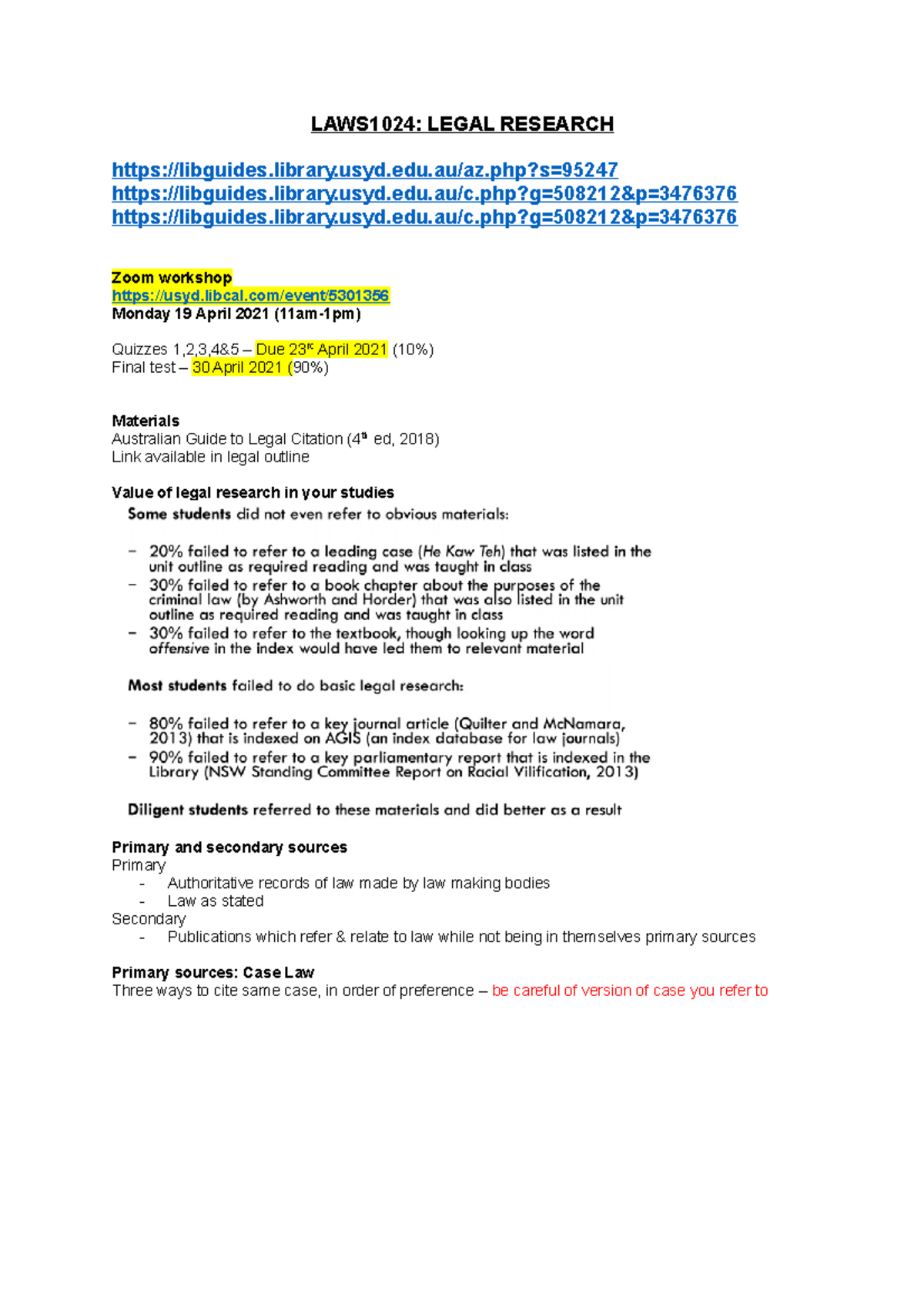 Legal-Research Notes and Practice - LAWS1024: LEGAL RESEARCH - Studocu