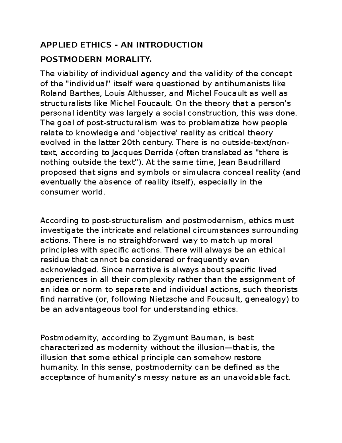 Applied Ethics - APPLIED ETHICS - AN INTRODUCTION POSTMODERN MORALITY ...