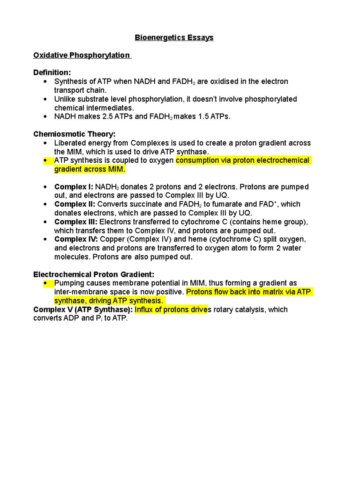 Bioenergetics Essay - Bioenergetics Essays Oxidative Phosphorylation ...