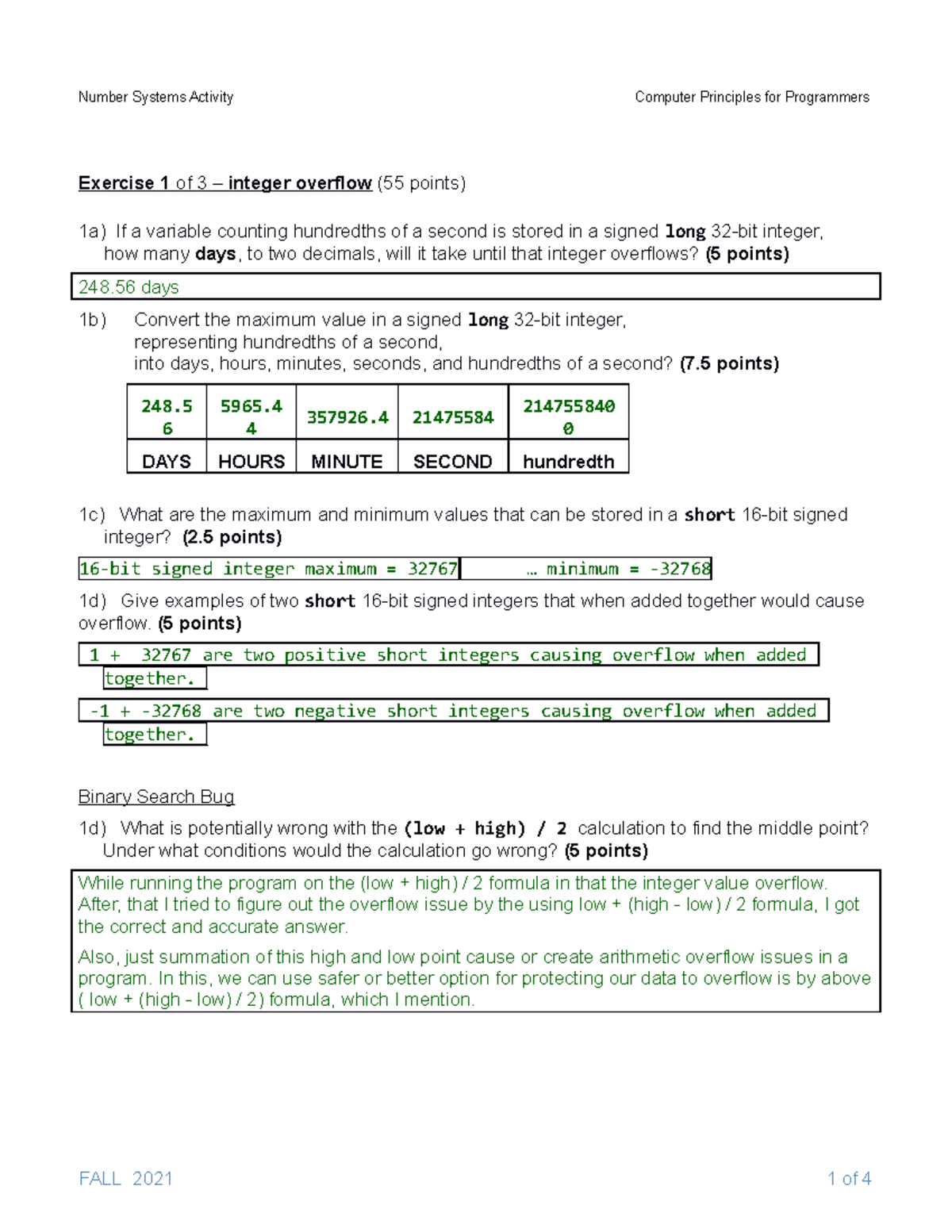 CPRWeek5 Activity - Exercise 1 of 3 – integer overflow (55 points) 1a) If a variable counting ...
