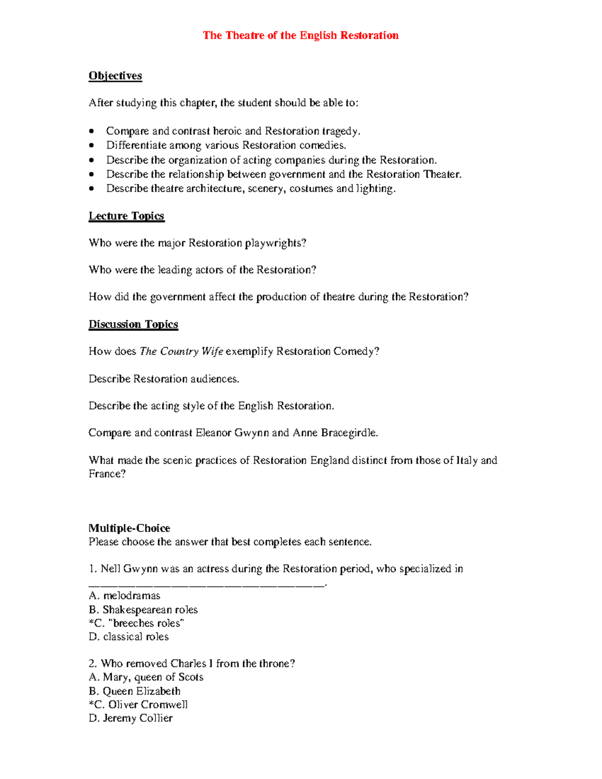 Ch09 The Theatre of the English Restoration - The Theatre of the ...