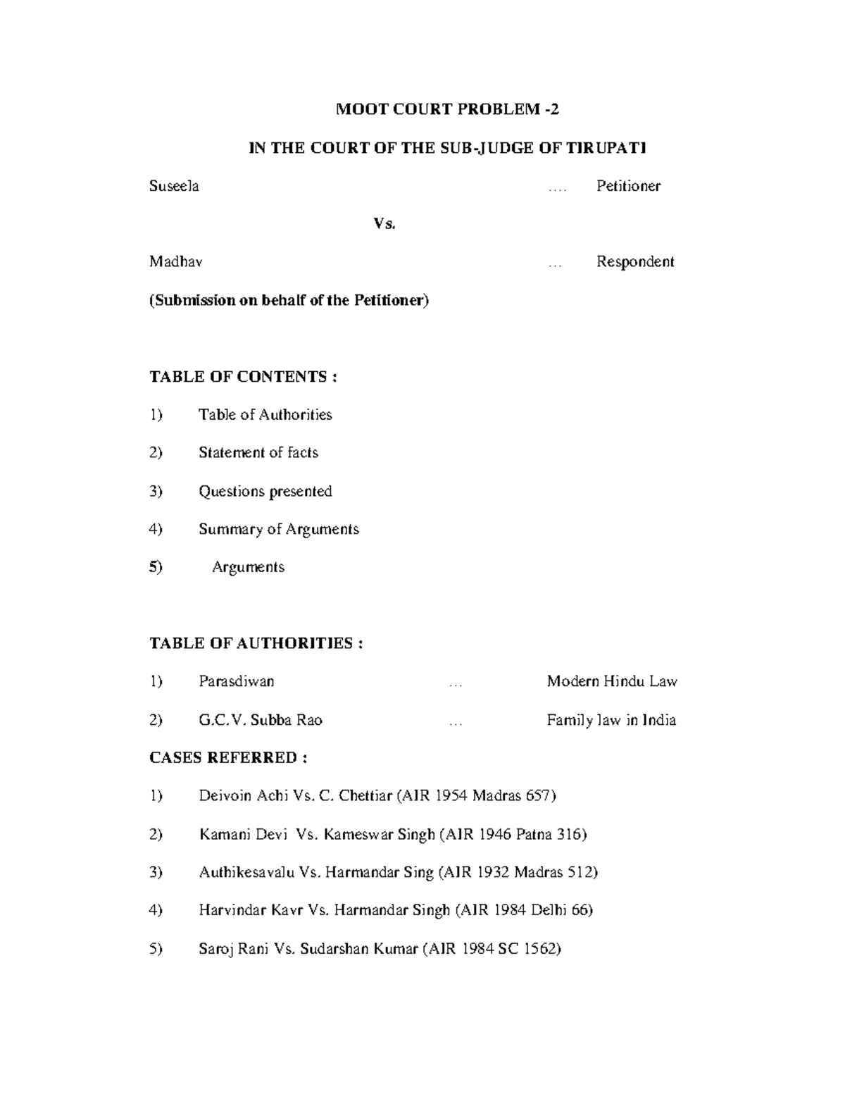 Moor court problem-2 - Good - MOOT COURT PROBLEM - IN THE COURT OF THE ...