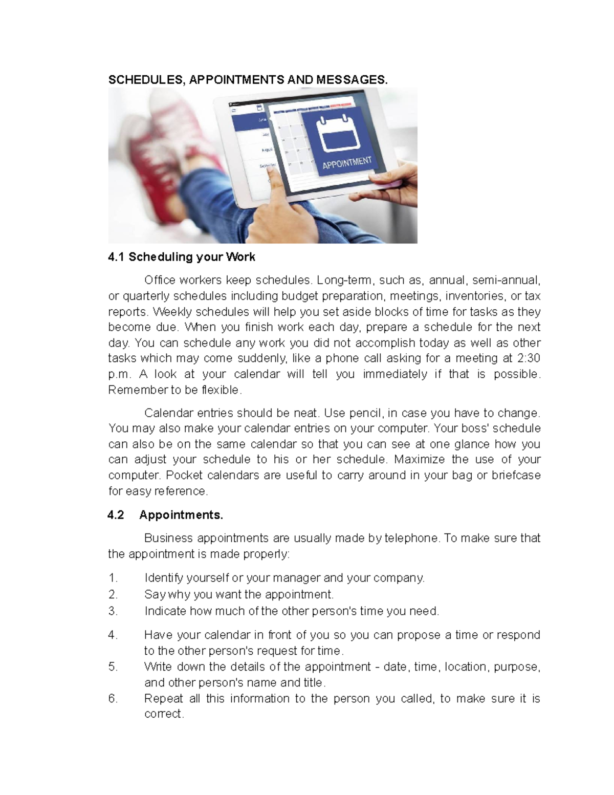 Office and System Management - SCHEDULES, APPOINTMENTS AND MESSAGES. 4 ...