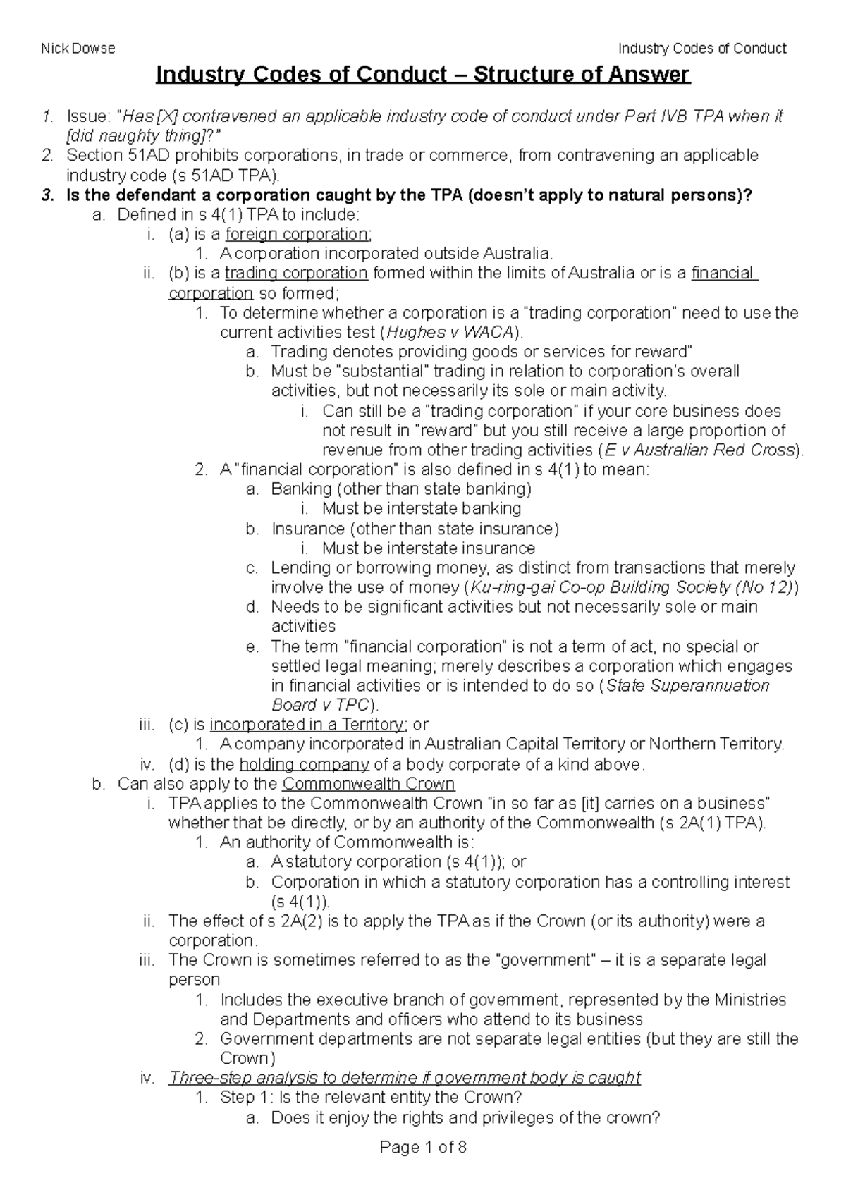 Industry Codes Of Conduct Issue Has X Contravened An Applicable